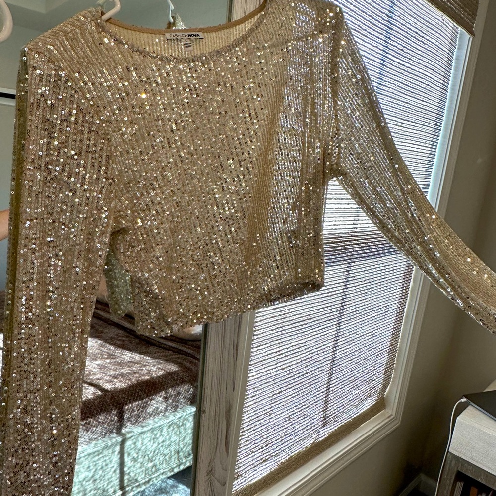 Fashion Nova Two Piece Gold Sequin Set - Gem